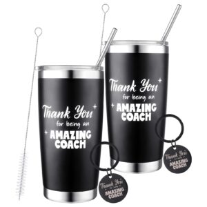 hoemwarm 4 pcs coach gifts thank you appreciation tumbler stainless steel with straws and thank you coach gifts keychain for men women baseball soccer basketball volleyball appreciation coach gifts