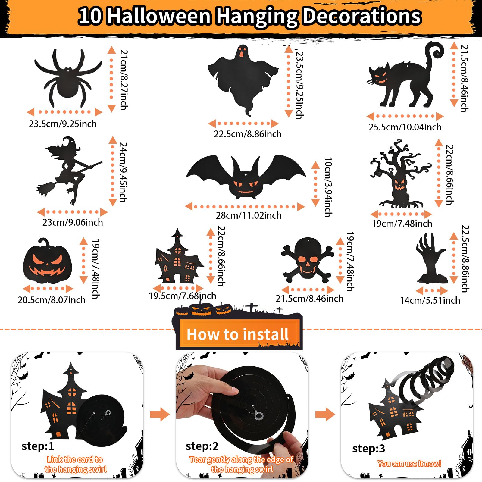 AhfuLife Halloween Party Decorations Set, Reusable Halloween Indoor Decorations Kit Including Happy Halloween Paper Banner for Home Decor, Trick or Treat Banner Sign, Hanging Swirl, Pumpkin Bat Banner