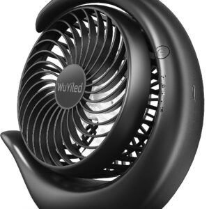 WUYILED Small Rechargeable Fan, Portable Usb or Battery Fan, 3600mah Small Desk Fan, 8-24Hours Working, 3 Speed & Keep Quiet, 3.28Ft Charging Cord(Black)