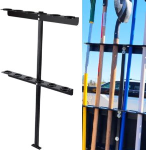 tectruc vertical hand rack landscape hand tool rack,6 holes long handle tool storage holder for truck trailer& garage or shed walls holds 6 tools for shovels, rakes, hoes（1 pack, black）