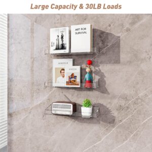 Clear Acrylic Shelves for Wall Storage, 3PCS 15" Floating Shelves Wall Mounted, Kids Bookshelf, Display Ledge for Bedroom, Living Room, Bathroom, Kitchen,