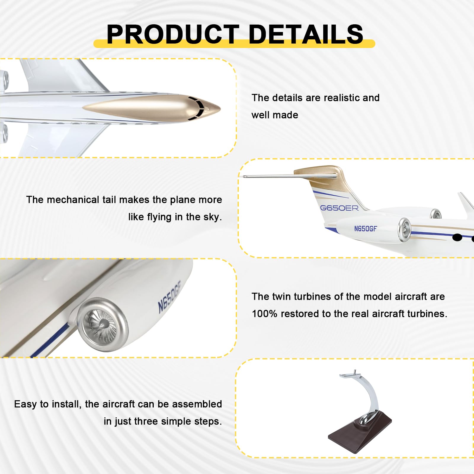 RUFXIEZW 1:100-Scale Model Jet Model Airplane GulfstreamG650,Alloy Model Jets Resin Aircraft Model Toy,Transporter Display Model Plane with Stand and Box Adult Collectibles and Decoration (G650)