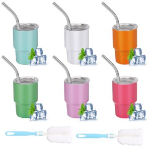 aokdlia 3oz mini tumbler shot glass with straw - set of 6 colors, includes 2 cleaning brushes mini tumbler shot glass for party, travel, camping