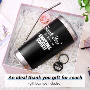 Hoemwarm 4 Pcs Coach Gifts Thank You Appreciation Tumbler Stainless Steel with Straws and Thank You Coach Gifts Keychain for Men Women Baseball Soccer Basketball Volleyball Appreciation Coach Gifts