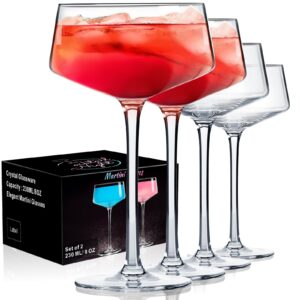 paracity martini glasses, coupe glasses, cocktails glasses of hand blown, perfect for cocktails, martinis, margaritas, parties, valentines day gifts for him（8 oz/230ml） (set of 4)