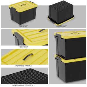 Cetomo 72Qt*4 Durabilt Flip Lid Stackable Heavy Duty Tough Storage Container Tote, Plastic Storage Bins, Storage Box, Black Base with Yellow Lid (4 Pack)