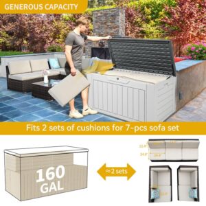 DWVO XL 160 Gallon Large Deck Box, Waterproof Outdoor Storage Box for Patio Furniture Cushions, Garden Tools and Pool Supplies,Weather Resistant Resin, Lockable, Light Grey