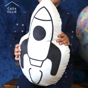 Casa Ollie Velvet Rocket Shaped Pillow - Space Decor for Boys Room - Spaceship - Rocket Ship Nursery Decor - Cute Pillows - Fun Throw Pillows - Fun Pillows - Space Ship - Space Pillow