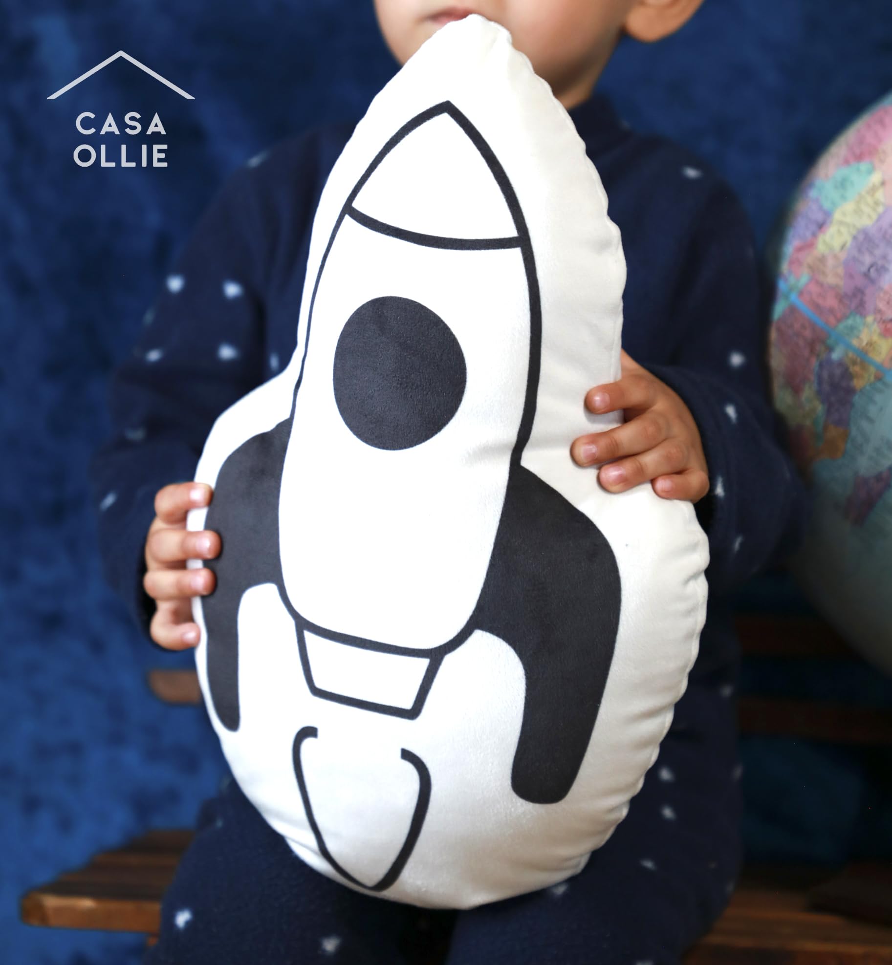 Casa Ollie Velvet Rocket Shaped Pillow - Space Decor for Boys Room - Spaceship - Rocket Ship Nursery Decor - Cute Pillows - Fun Throw Pillows - Fun Pillows - Space Ship - Space Pillow