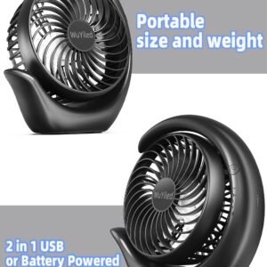 WUYILED Small Rechargeable Fan, Portable Usb or Battery Fan, 3600mah Small Desk Fan, 8-24Hours Working, 3 Speed & Keep Quiet, 3.28Ft Charging Cord(Black)