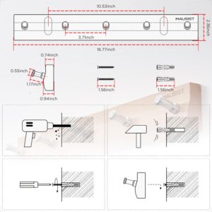 HAUSIST 16.9Inch Wall Coat Rack with 5 CNC Stainless Hooks - Solid Beech Wood Hangers - Farmhouse Entryway Organizer for Hat, Scarf, Towel - Space-Saving Decor for Bathroom, Bedroom, Closet, Kitchen