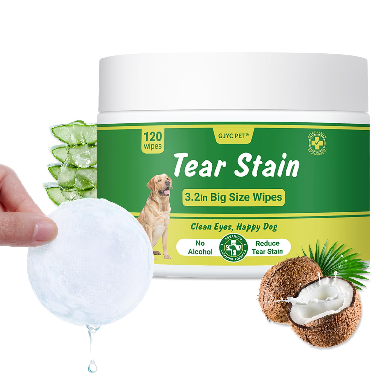 Pet Tear Stain Wipes - Dog Tear Stain Remover, Dog Eye Wipes, Gentle Formula for Cats & Dogs, Fast Care for Clean Fur (Large Size 120ct)