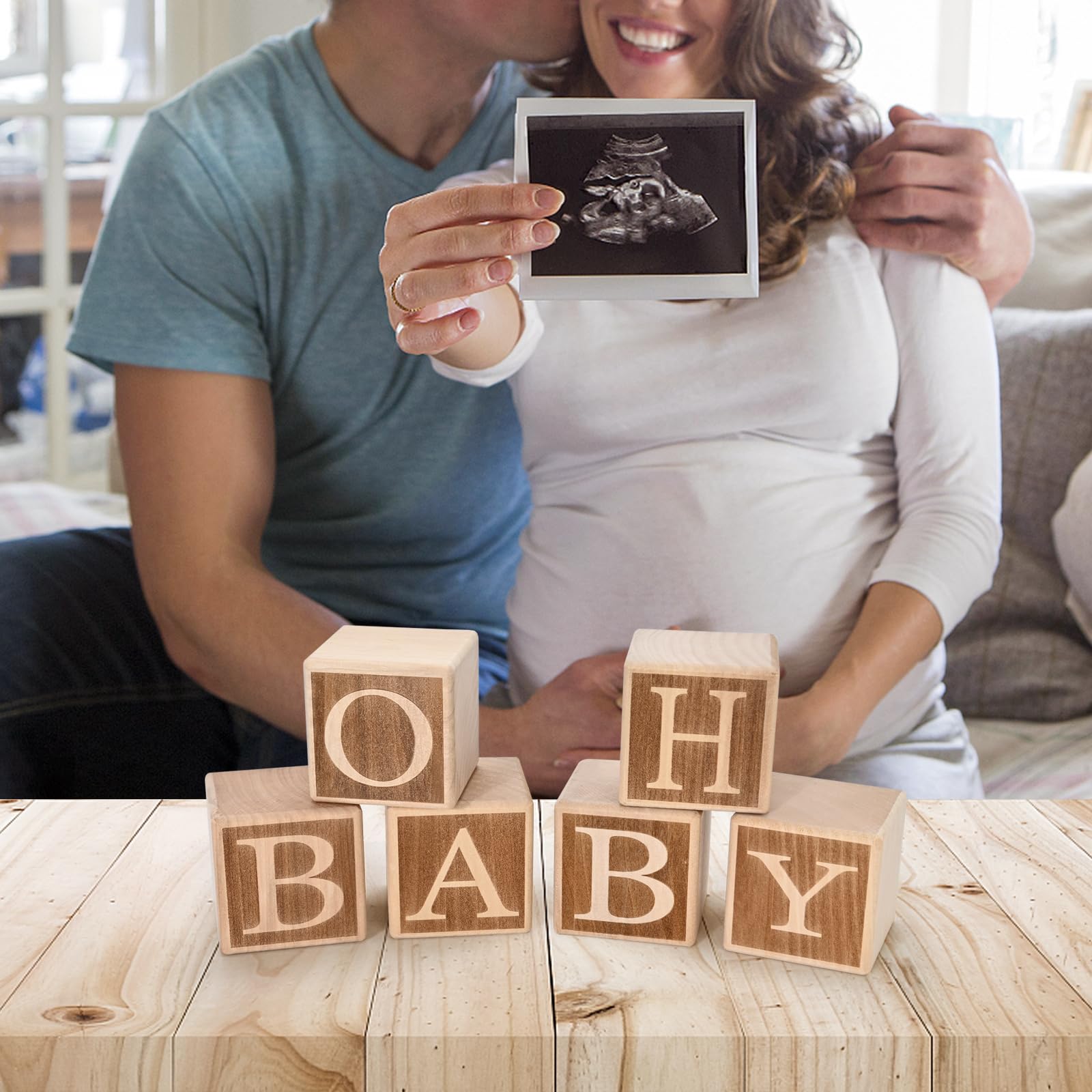 OH BABY Sign Little Blocks (Wooden/Small2.0") for Baby Shower Party Table Centerpiece Decoration, Gender Reveal Letters Guestbook Keepsake