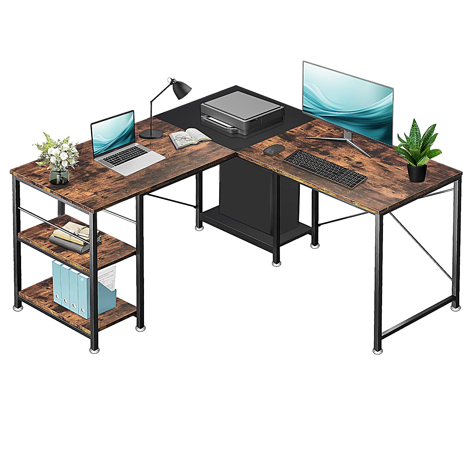 LODREKE LShaped Desk Computer Desk, Double-Sided Computer Corner Table, Space-Saving Workstation, Modern Computer Gaming Desk, 23.6Wide Borderless Frame59”D x 59”W x 29.9”H