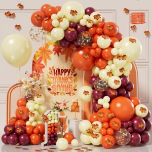 bonropin 193pcs fall balloons arch garland kit with pastel yellow orange burgundy gold confetti balloons maple leaves for fall birthday party baby shower autumn thanksgiving friendsgiving decorations