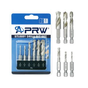 aprw stubby drill bit set for metal,6 pcs 1/4" hex shank m2 hss for quick change,short drill bits for right angle adapter and tight spaces,metal drill bit set for steel, wood, plastic, etc.