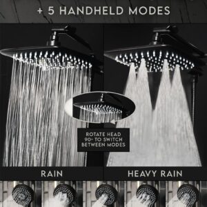 Veken High Pressure Rain Shower Head Combo with Extension Arm- Easy to Install Wide Rainfall Showerhead with 3 Water Spray Modes – Adjustable Dual Showerhead with Anti-Clog Nozzles