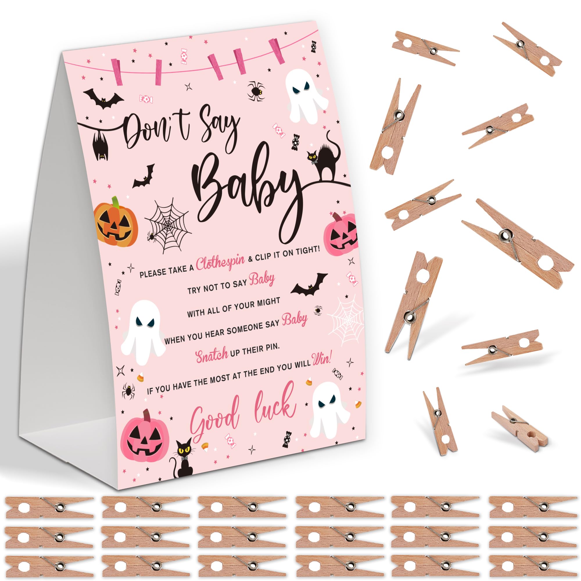 Halloween Pink Ghost Shower Decorations,Don't Say Baby Baby Shower Game,Gender Neutral Baby Shower Decorations,Small Clothespin Game,Baby Shower Ideas,Baby Shower Games 50 Guest,Fall Party Games