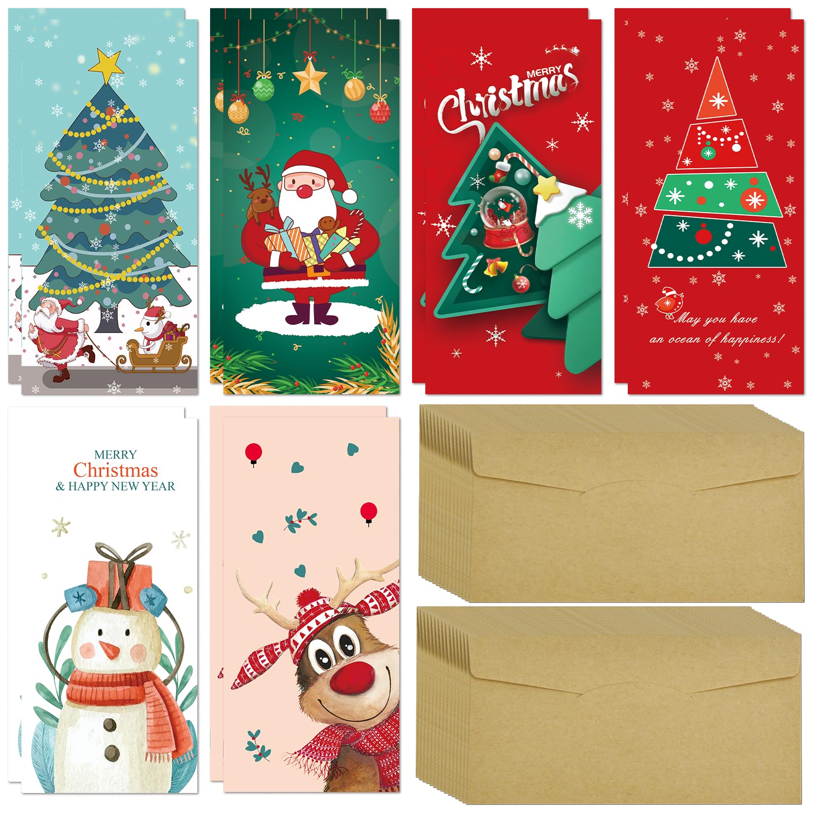 Fibevon Christmas Money Holder for Cash Gifts with Envelopes - 30 Pack of Christmas Gift Card Holder Money Envelopes for Cash Christmas Decoration for Xmas, Holiday, and New Year