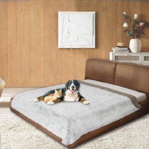 Waterproof Dog Bed Cover, Soft Plush Pet Blanket with Anti-Slip Back for Bed Couch Sofa, Furniture Protector for Small, Medium and Large Dogs and Cats (Magic Gray, 68"x82")