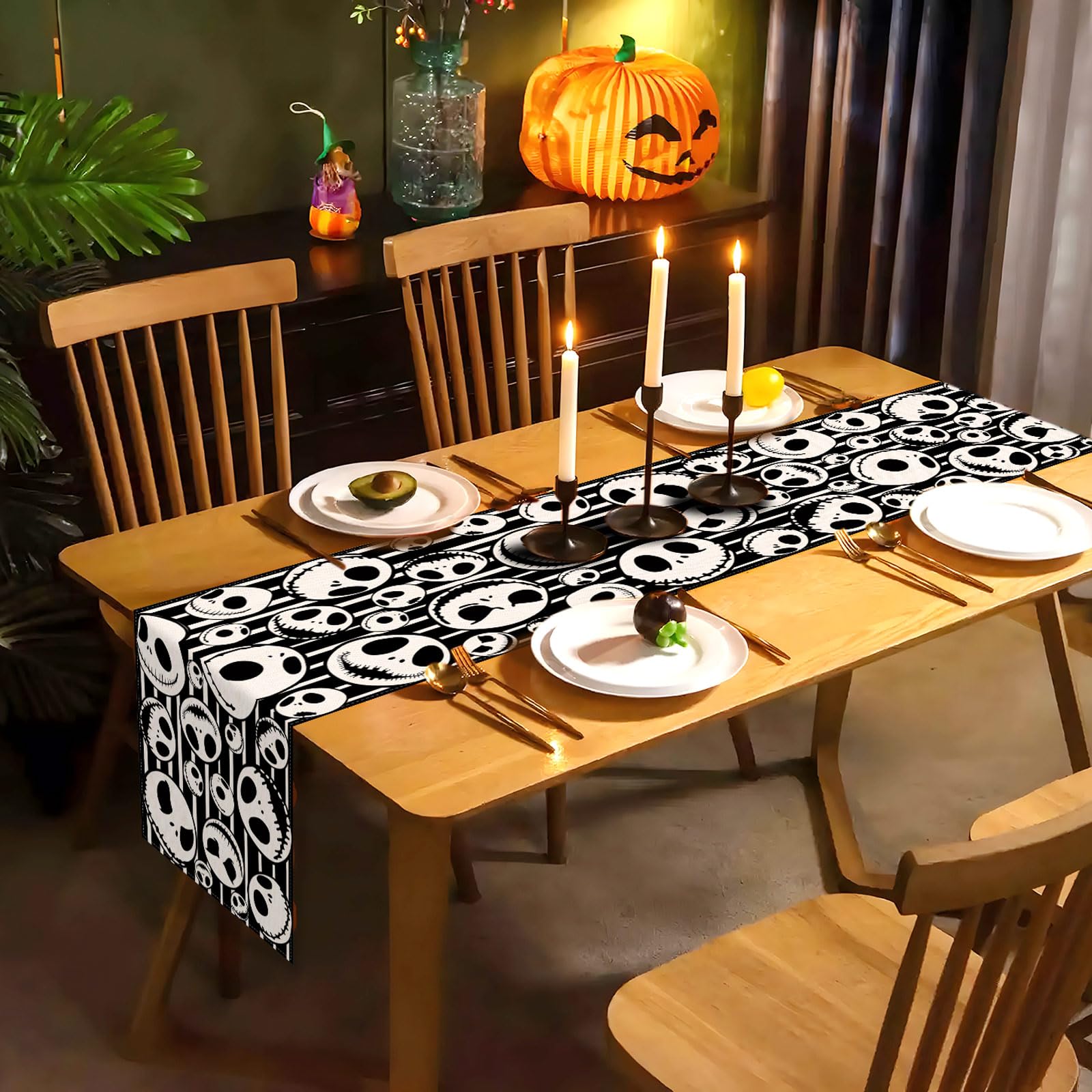 Vohado Nightmare Before Christmas Table Runner Halloween Jack Skellington Birthday Theme Party Decoration Dining Room Home Kitchen Table Decor (13" x 72")