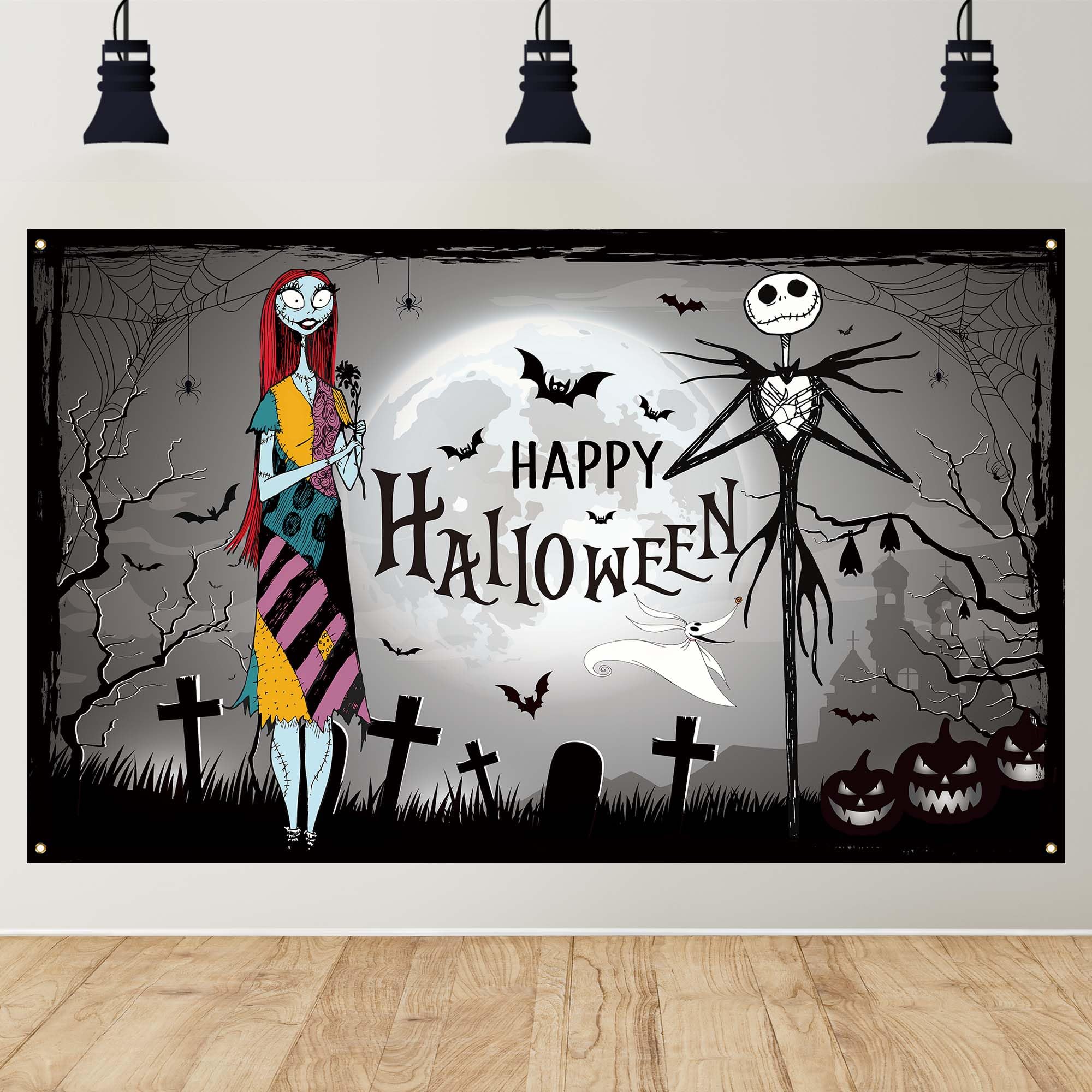 Halloween Decorations Halloween Gothic Skull Backdrop October 31 Decor Jack and Sally Decor Halloween Decorations for Home Party