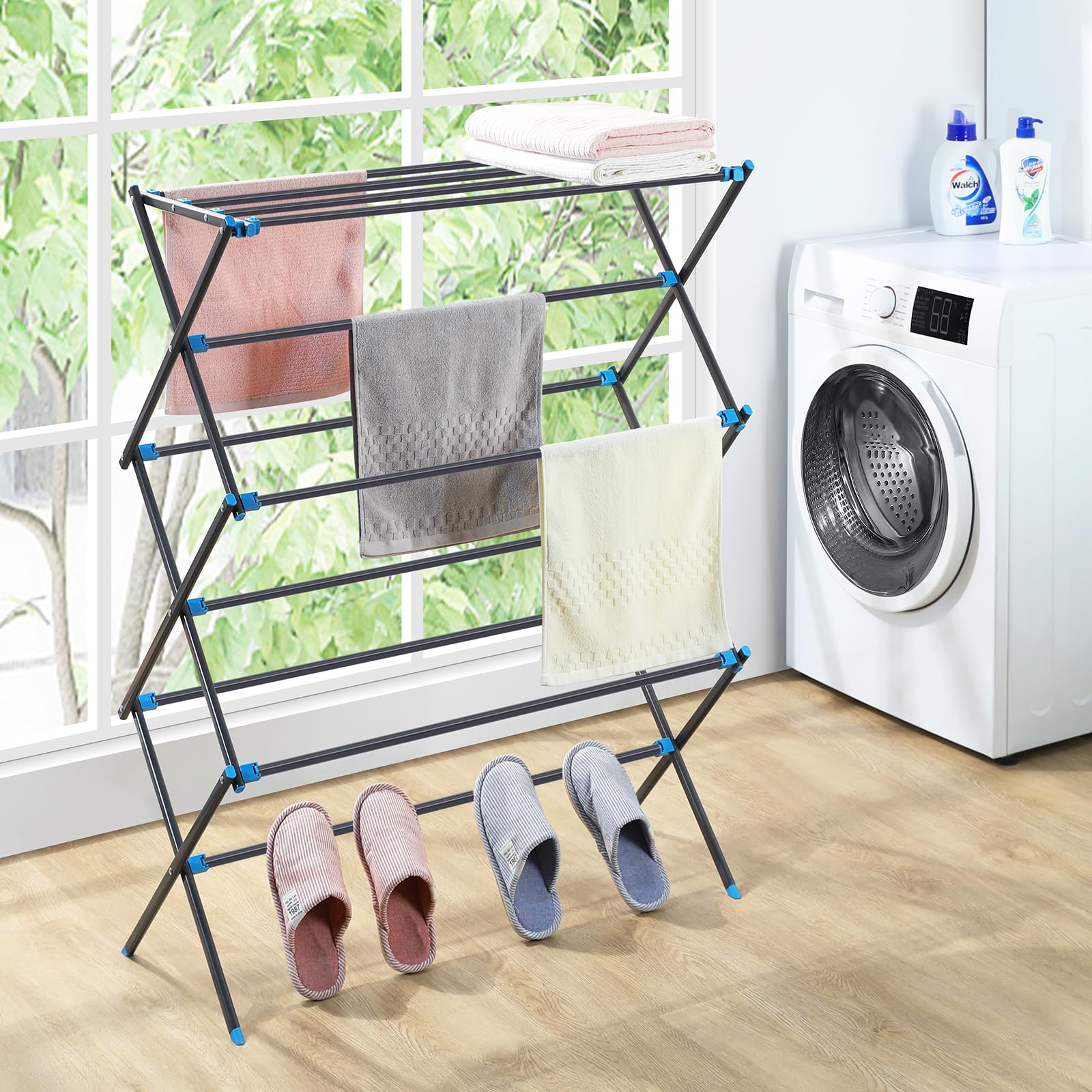 APEXCHASER Drying Rack Clothing, Metal Collapsible Clothes Drying Rack for Clothes, Towel, Oversize, Indoor/Outdoor/Laundry Room, Graphite