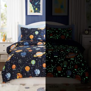 kaleido space twin comforter set with sheets - 5 pieces kids twin bedding sets, glow in the dark space twin bed in a bag with comforter, sheets, pillowcase & sham