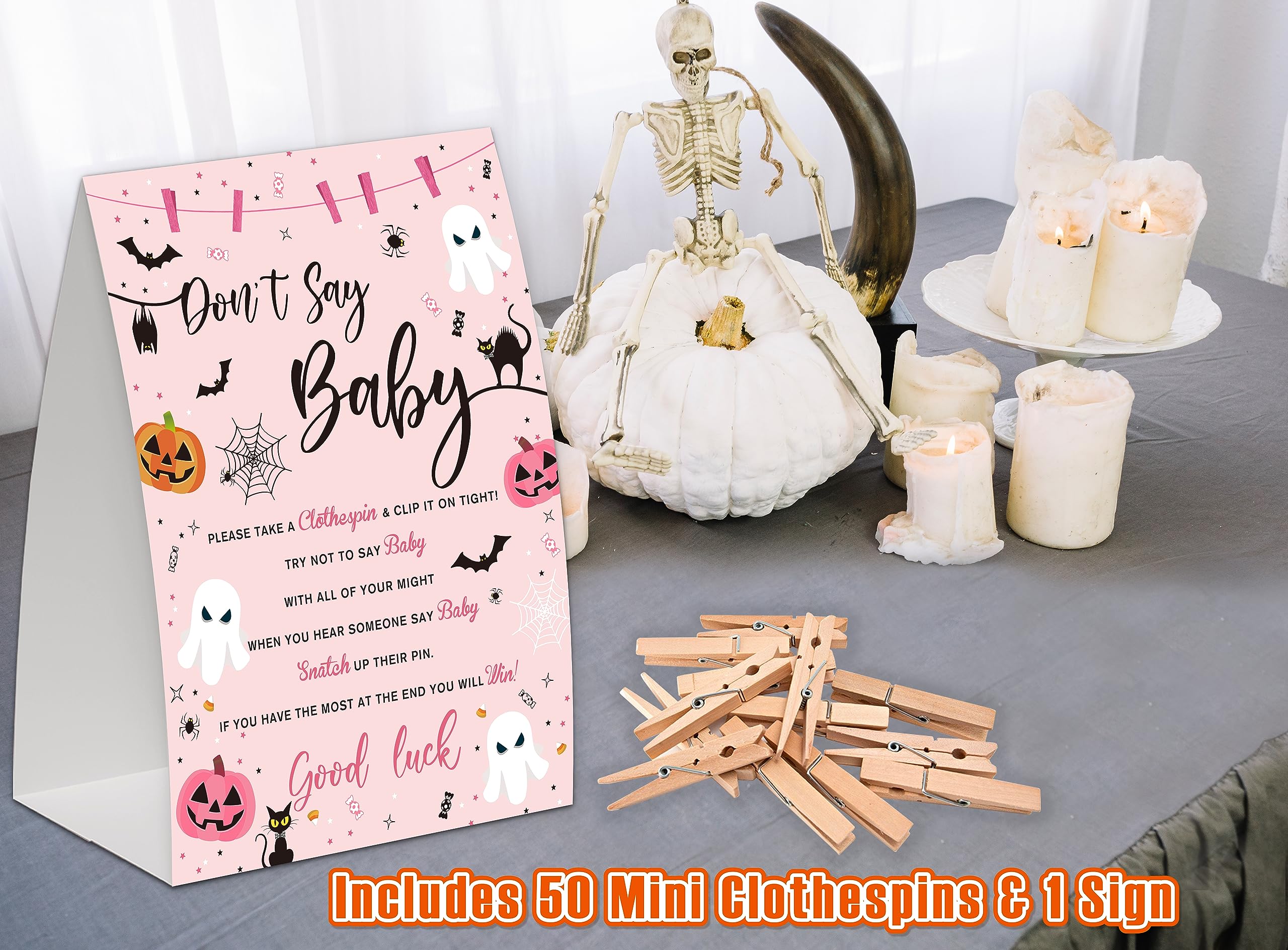 Halloween Pink Ghost Shower Decorations,Don't Say Baby Baby Shower Game,Gender Neutral Baby Shower Decorations,Small Clothespin Game,Baby Shower Ideas,Baby Shower Games 50 Guest,Fall Party Games