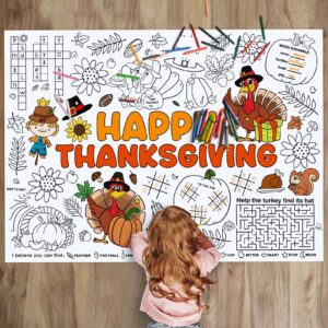 fall thanksgiving coloring poster 43.3x31.5 inches giant drawing paper crafts for kids table decorations, color your own autumn crafts mats for thankful activity happy thanksgiving pumpkin turkey