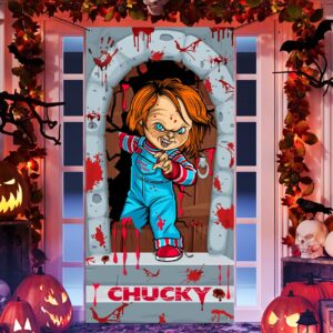 halloween decorations horror movie character chucky door cover scary halloween front door banner for halloween home decor birthday party supplies