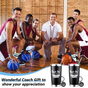 Hoemwarm 4 Pcs Coach Gifts Thank You Appreciation Tumbler Stainless Steel with Straws and Thank You Coach Gifts Keychain for Men Women Baseball Soccer Basketball Volleyball Appreciation Coach Gifts