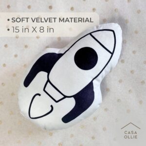 Casa Ollie Velvet Rocket Shaped Pillow - Space Decor for Boys Room - Spaceship - Rocket Ship Nursery Decor - Cute Pillows - Fun Throw Pillows - Fun Pillows - Space Ship - Space Pillow