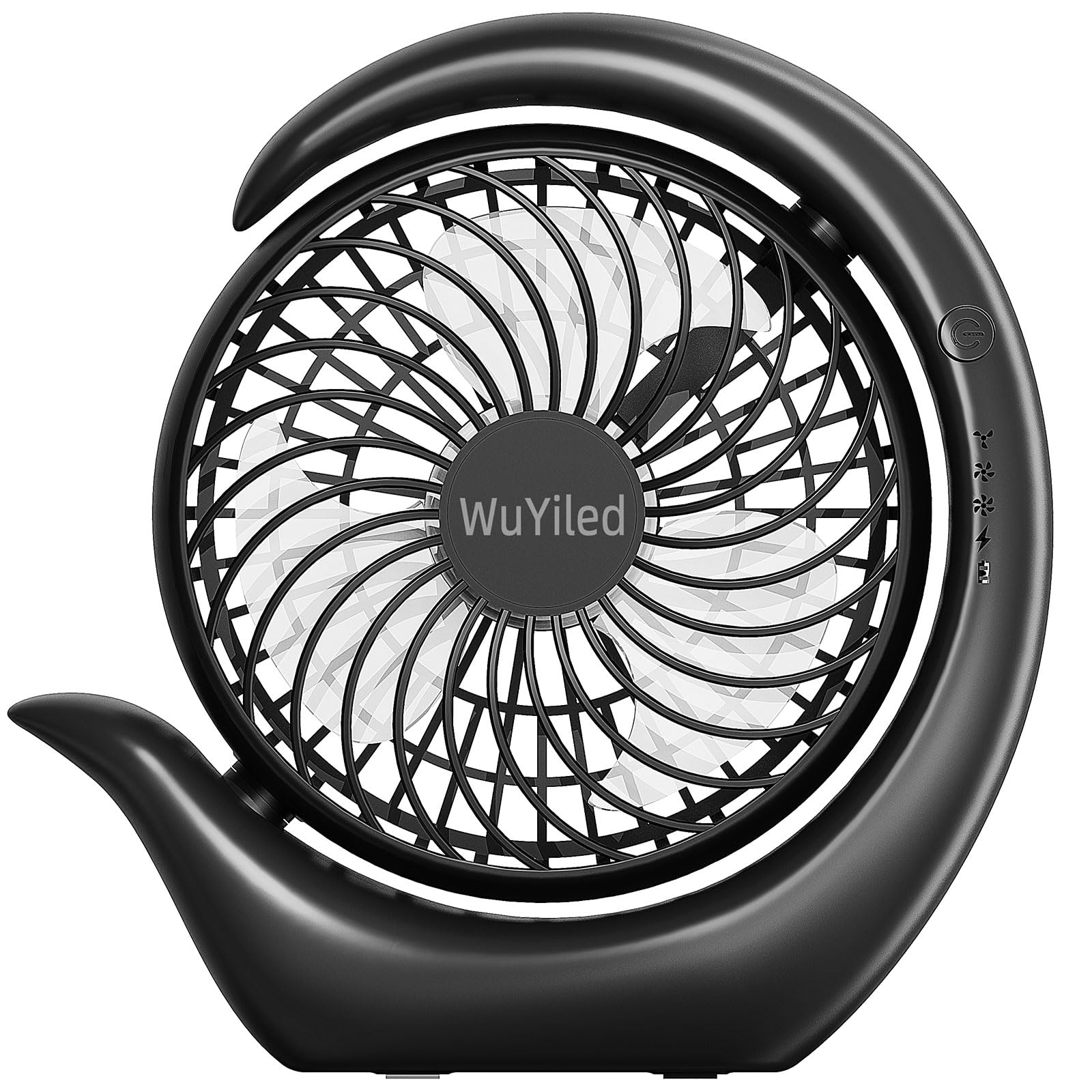 WUYILED Small Rechargeable Fan, Portable Usb or Battery Fan, 3600mah Small Desk Fan, 8-24Hours Working, 3 Speed & Keep Quiet, 3.28Ft Charging Cord(Black)