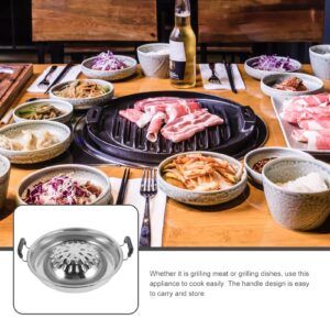 ABOOFAN Thai Korean BBQ Grill Pan Stainless Steel Barbecue Grill Topper Camping BBQ Pan for Shabu Vegetable Egg Pork Beef Meat Garlic Korean Cookware Silver