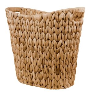 micsci wicker waste basket, handwoven water hyacinth trash can, wicker trash basket with built-in handles,wicker garbage can for bathroom,bedroom, kitchen (1 pack)