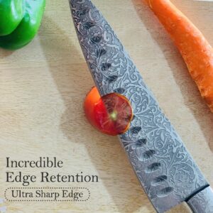 Chef knife 8 inches Japanese Steel Knife High Carbon Stainless Steel 67 Layers Super Sharp Professional Kitchen Knife Forged With Full Tang Blade and Ergonomic Carved Handle