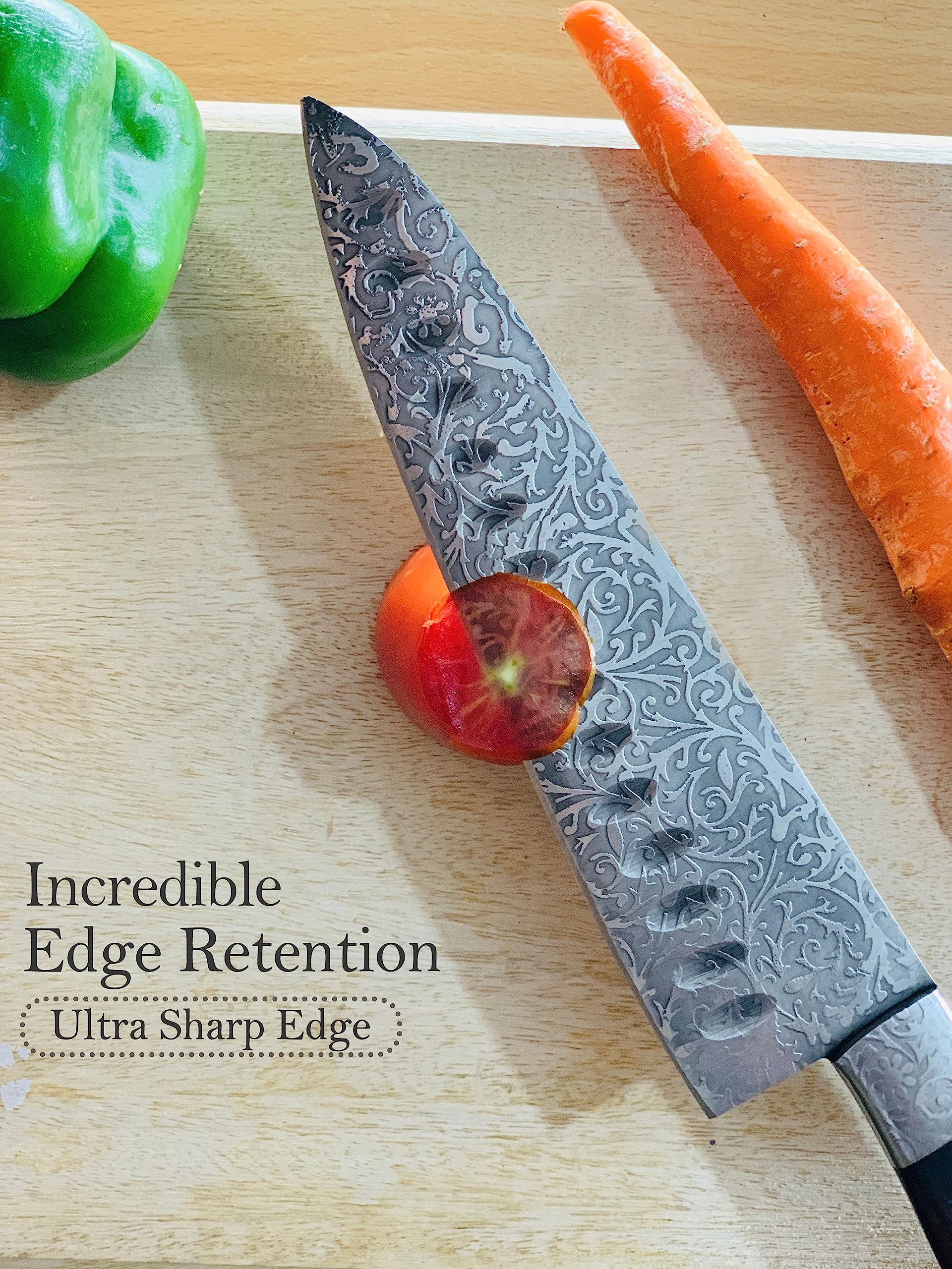 Chef knife 8 inches Japanese Steel Knife High Carbon Stainless Steel 67 Layers Super Sharp Professional Kitchen Knife Forged With Full Tang Blade and Ergonomic Carved Handle