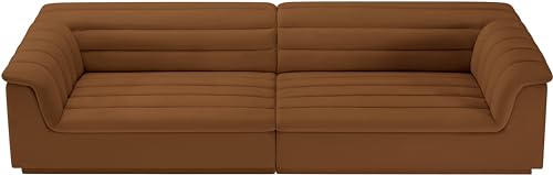 Meridian Furniture 194Saddle-S119 Cascade Collection Modern | Contemporary Modular Sofa with Soft Saddle Velvet Fabric, Deep Channel Tufting, Curved Arms, 118" W x 35" D x 28" H, Saddle