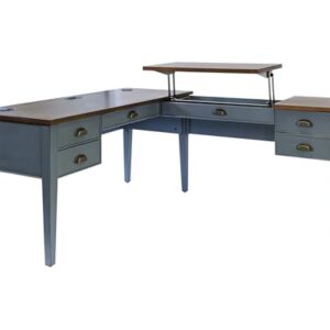 Farmhouse Wood Half-Pedestal Writing Desk and Return, Open L-Shaped Table and Return, Office Desk and Return, Blue