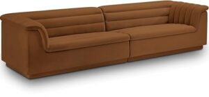 meridian furniture 194saddle-s119 cascade collection modern | contemporary modular sofa with soft saddle velvet fabric, deep channel tufting, curved arms, 118" w x 35" d x 28" h, saddle