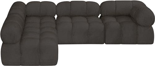 Meridian Furniture 611Brown-Sec4A Ames Collection Modern | Contemporary Modular Sectional with Rich Brown Boucle Fabric, Modular to Create Infinite Configurations, 102" W x 68" D x 28" H, Brown