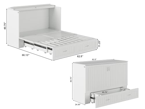 AFI, Aspen Mid-Century Modern Queen Solid Wood Murphy Bed Chest with Mattress in White