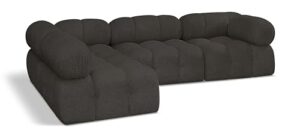 meridian furniture 611brown-sec4a ames collection modern | contemporary modular sectional with rich brown boucle fabric, modular to create infinite configurations, 102" w x 68" d x 28" h, brown