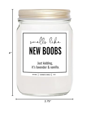 YouNique Designs Smells Like New Boobs All Natural Vegan Soy Candle 8oz - Breast Reduction, Augmentation, Mastectomy, Cancer Survivor, and After Breast Surgery Gifts for Women (Lavender & Vanilla)