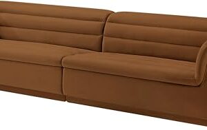 Meridian Furniture 194Saddle-S119 Cascade Collection Modern | Contemporary Modular Sofa with Soft Saddle Velvet Fabric, Deep Channel Tufting, Curved Arms, 118" W x 35" D x 28" H, Saddle