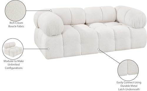 Meridian Furniture 611Cream-S68A Ames Collection Modern | Contemporary Modular Sofa with Rich Cream Boucle Fabric, Modular to Create Infinite Configurations, 68" W x 34" D x 28" H, Cream