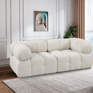 Meridian Furniture 611Cream-S68A Ames Collection Modern | Contemporary Modular Sofa with Rich Cream Boucle Fabric, Modular to Create Infinite Configurations, 68" W x 34" D x 28" H, Cream