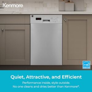 Kenmore 18" Built-In Stainless Steel Tub Dishwasher with EasyFlex 3rd Rack, SmartWash, UltraWash Plus, TurboDry, MoreSpace Adjustable Rack, Energy Star Certified, Fingerprint Resistant Stainless Steel