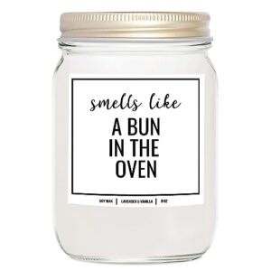 younique designs pregnancy announcement candle for grandparents dad family uncle aunt, 8 oz, pregnancy reveal to parents, white all natural soy vegan aromatherapy candles (lavender & vanilla)